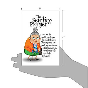 NobleWorks - Funny Happy Birthday Note Card with Envelope (4.63 x 6.75 Inch) - Bday Greeting Card for Women and Men - Congrats Bday Celebration Notecard - Senility Prayer 9046