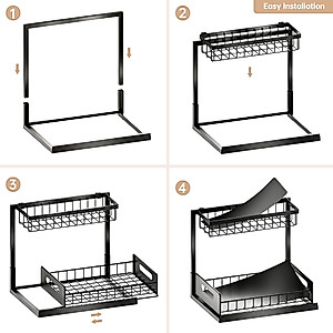 VUSIGN Under Sink Organizer and Storage 2 Pack, Slide Out Cabinet Organizer, Pull Out Sink Shelf for Kitchen Bathroom Laundry, Black