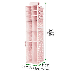 mDesign Long Soft Fabric Over Closet Rod Hanging Storage Organizer with 12 Divided Shelves, Side Pockets for Child/Kids Room or Nursery, Store Diapers, Wipes, Lotions, Toys - 2 Pack - Pink/White