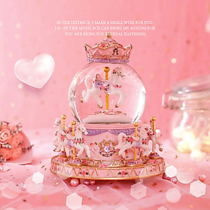 Leonnnnn Carousel Horse Music Box Snow Globes, Musical Rotating Horses with Colorful Light, Snowglobes Castle in The Sky, for Wife Daughter Girlfriend, Birthday/Anniversary/Valentine's Day Gift