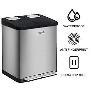DBAL Trash Can Kitchen, 30 Liter Stainless Steel Trash Can 2 x4 Gallon Soft Close Lid and Airtight Suit for Kitchen Office Home Use