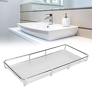 Countertop and Vanity Tray Bathroom Counter Tray Bathroom Countertop Organizer, Stainless Steel Acrylic Bathroom Vanity Tray for Cosmetics Living Items (Silver Single Layer Large Size)