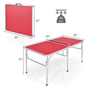 Goplus Foldable Ping Pong Table, 100% Preassembled, Portable Table Tennis Table Game Set with Net, 2 Table Tennis Paddles and Ping Pong Balls for Indoor Outdoor Use (Red-60'')