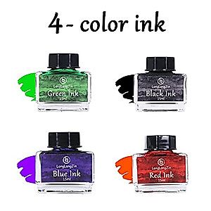 LongLongJin Calligraphy Set for Beginners-calligraphy Fountain Pen,2 Wooden Dip Pen, 12 Replaceable Stainless Steel Tips, 4 Bottles of of Ink,1pen Holder