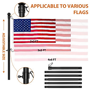 YeYeBest Flag Pole, 6 FT-2PACK Flag Pole Kit for House, 2 No-Tangle Rings Clips, Flag Holder Bracket, Stainless Steel, Black