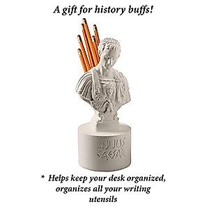 WHAT ON EARTH Julius Caesar Pencil Holder Stab Back Ides of March Pencil Holder for Desk, Roman Bust Statue with Back Stabbed Holes