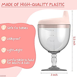 VIKROM Plastic Goblet Sippy Cup Wine Glass - 5oz Wine Glass Sippy Cup - No Spill Sippy Wine Glass with Lid Anti-fall Beverage Mug With Lid for Holiday Birthday Party (Beige)