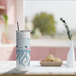 Tumbler with Lid and Straw Cute Blue Jellyfish thermos coffee travel mugcute cups 20 oz insulated tumbler for Daily Holiday Decor Gift coffee cup