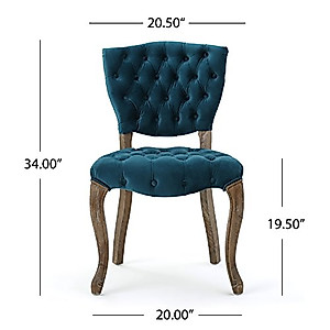 Christopher Knight Home Bates Tufted Velvet Fabric Dining Chairs, 2-Pcs Set, Dark Teal