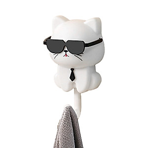 Cat Hooks - Long Lasting Cat Key Holder, Kitten Coat Hooks | Cute Cat Key Hook With Sunglasses Adhesive, Adhesive Coat Wall Mounted Hook, Multipurpose Coat Hooks Key Holder For Wall Coat Bag Scarf Hat