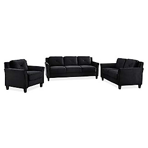 LifeStyle Solutions Grayson Love Seats, 57.87"x32"x32.68", Black & Lifestyle Solutions HRFKS3BK Grayson Sofa, 78.7" W x 31.5" D x 32.7" H, Black