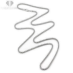 Giorgio Bergamo 925 Sterling Silver Italian 2.5mm Round Box Chain, Solid Rolo Link Rhodium Necklace, (20)