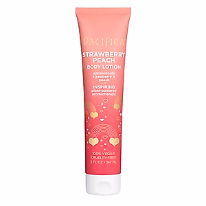 Pacifica Body Lotion – Strawberry Peach Hydrating Body Moisturizer Cream Hand Moisturizer w/Hyaluronic Acid, Lightweight, Clean Vegan & Cruelty-Free Dermatologist Tested, 5 fl oz