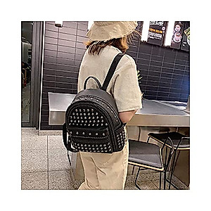 JOZZYAPA Black Faux Leather Studded Backpack Purse Rhinestone Backpack Purse Gothic Motorcycle Biker Backpack Purse Mall Goth Bag Gothic Gifts for Women