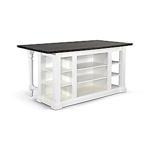 Pemberly Row 71.5" x 38" Farmhouse Wood Kitchen Island with Adjustable Shelves, Ample Storage Space, in White & Dark Brown Finish