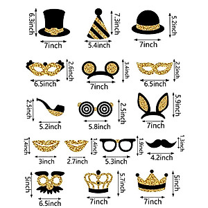 Rtinle 16 PCS Party Photo Booth Props for Birthday Weddings Graduation Prom New Year Party Supplies Mix of Hats, Lipstick, Tie, Crowns (Golden)