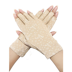 Maxdot 1 Pair Women Sunblock Fingerless Gloves Summer Driving Gloves Girls Non Slip UV Protection Gloves for Outdoor (Khaki)