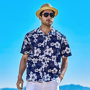 Sumolux Mens Hawaiian Floral Shirts Button Down Tropical Holiday Beach Shirts