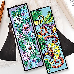 MVVMTOP 8 Pack Diamond Painting Bookmarks Flowers Diamond Art Bookmark Tassel Resin Rhinestone Leather Bookmark Kit for Adults Kids DIY Beginner