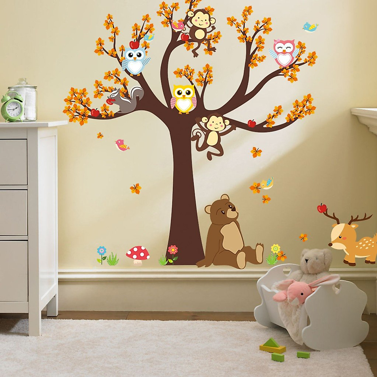 ElecMotive Jungle Wild Animal Vinyl Wall Sticker Decals for Kids Baby Bedroom (Owl Monkey Bear)