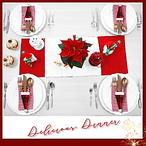 Sawysine 36 Pcs Christmas Santa Hats Silverware Holders Plaid Xmas Dinnerware Decorations Table Supplies Flatware Organizers Decor for Cutlery Party Dinner