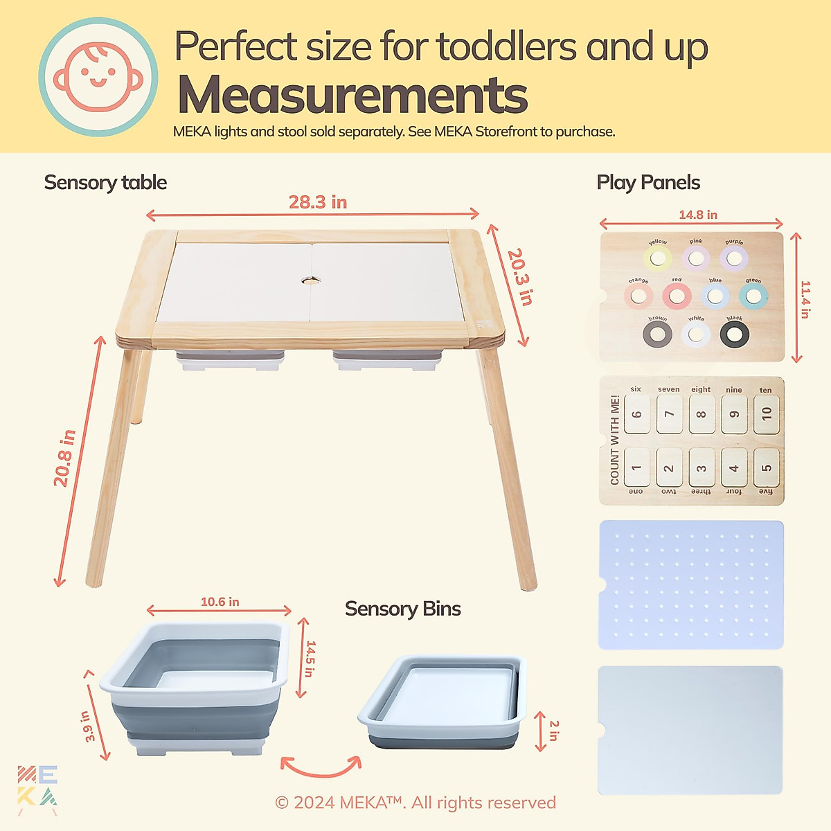 MEKA Sensory Table 6-in-1, Kids Light Table with 2 Sensory Bins 6 Play Panels, Toddler Table Kids Activity Table, Wooden Sensory Table for Toddlers Age 3-5,Multi-Use Light Table for Kids Sensory Table