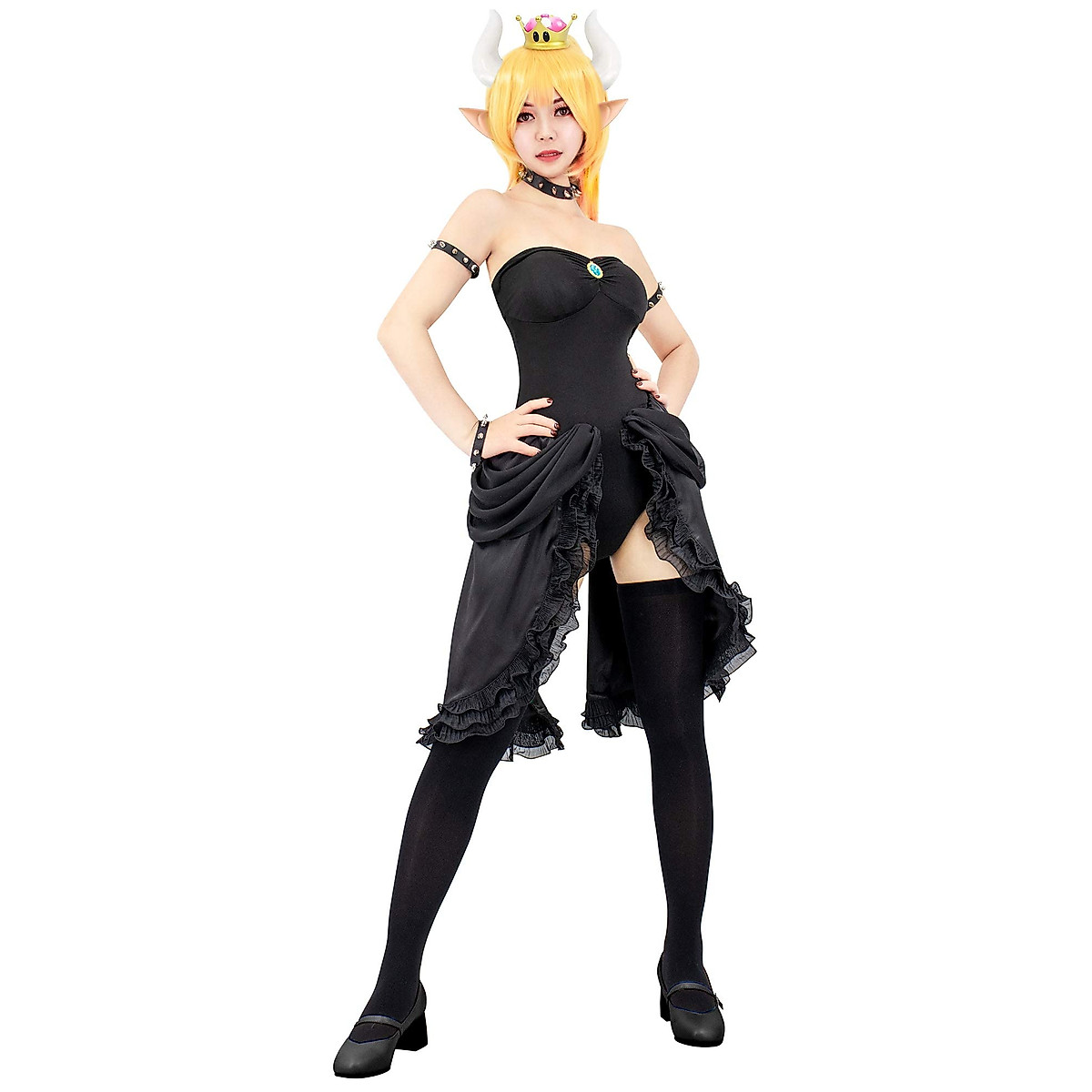C-ZOFEK Women's Bowsette Cosplay Costume Black Dress with Accessories (Large)