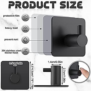 Shimeyao 16 Pcs Black Adhesive Hooks Heavy Duty Wall Hooks Bathroom Towel Hook Matte Black Stainless Steel Waterproof for Hanging Coat Hat Towel Robe Key Clothes Office Kitchen Bathroom