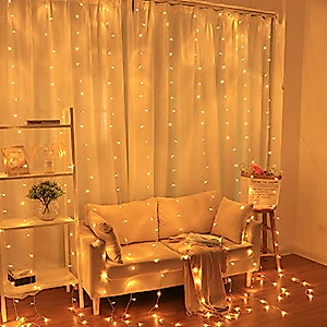 jar-owl Solar Curtain String Lights Waterproof 9.8FT*9.8FT 300 LED 8 Modes for Home /Garden /Patio Wedding /Christmas Party (Warm White)