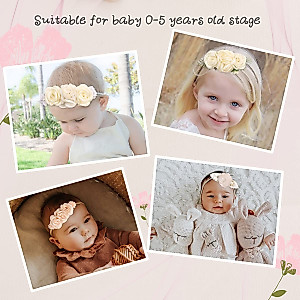 CN Baby Girls Floral Headbands Nylon Flowers Crown Hair Bow Elastic Bands For Newborn Infant Toddlers Kids Pack (white C)