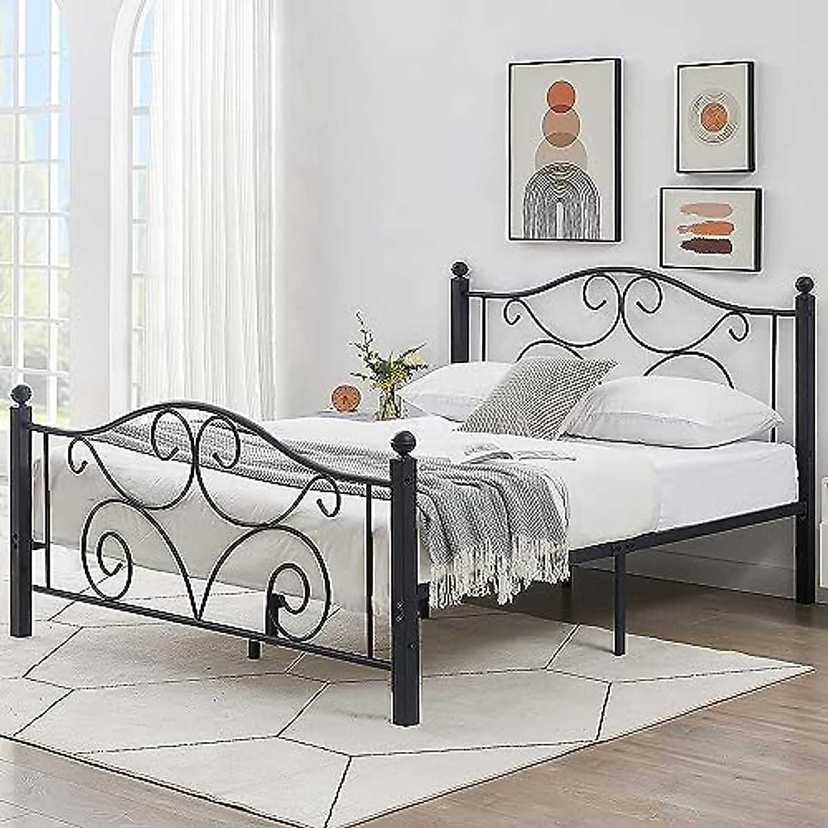 VECELO Full Size Bed Frame with Headboard and Footboard, Heavy Duty Metal Slat Support, Platform Mattress Foundation, No Box Spring Needed, Easy Assembly, Matte Black