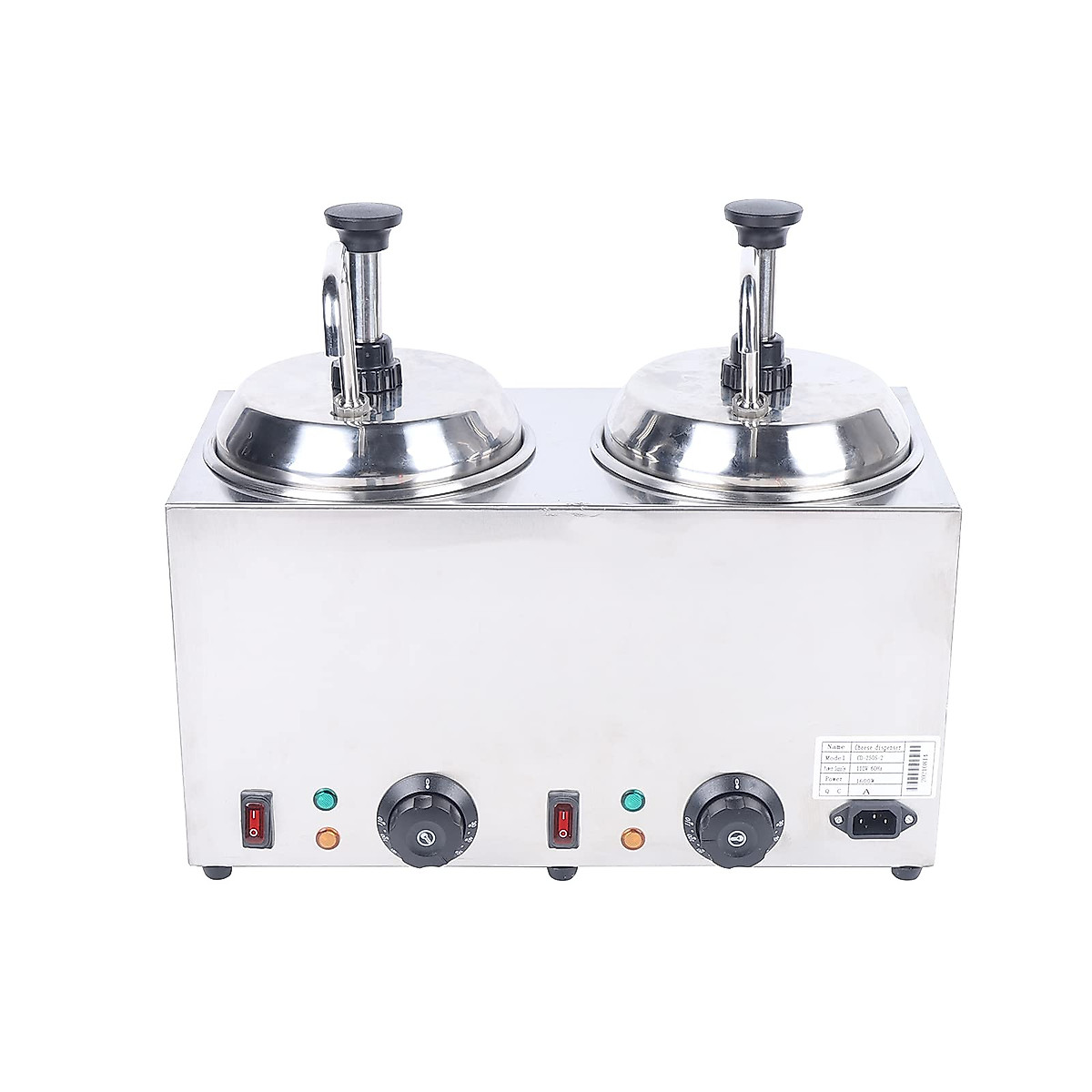 Cheese Dispenser with 2 Pumps 2 x 2L Electric Nacho Cheese Sauce Warmer 30-110℃ Hot Fudge Warmer Dispenser 1600W Jam Heat Preservation Machine