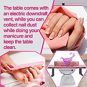 Portable Nail Table for Technician with Folding Function. Manicures Desk Perfect for Both Salon and Home with dust Collector Fan, and Magnifying Glass lamp (Pink)