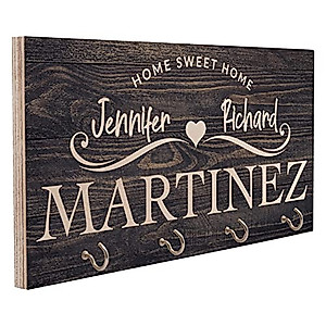 People People Personalized Wood Key Hanger for Wall | New Home Décor Gift for Wedding Housewarming | Customized Gifts for Couple Mr Mrs Key Ring Holder Hook | Key Rack | C01D07