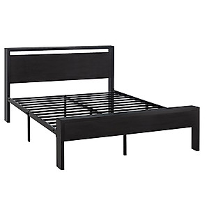 Allewie Queen Size Platform Bed Frame with Wooden Headboard and Footboard, Heavy Duty 12 Metal Slats Support, No Box Spring Needed, Under Bed Storage, Noise Free, Easy Assembly, Black Oak