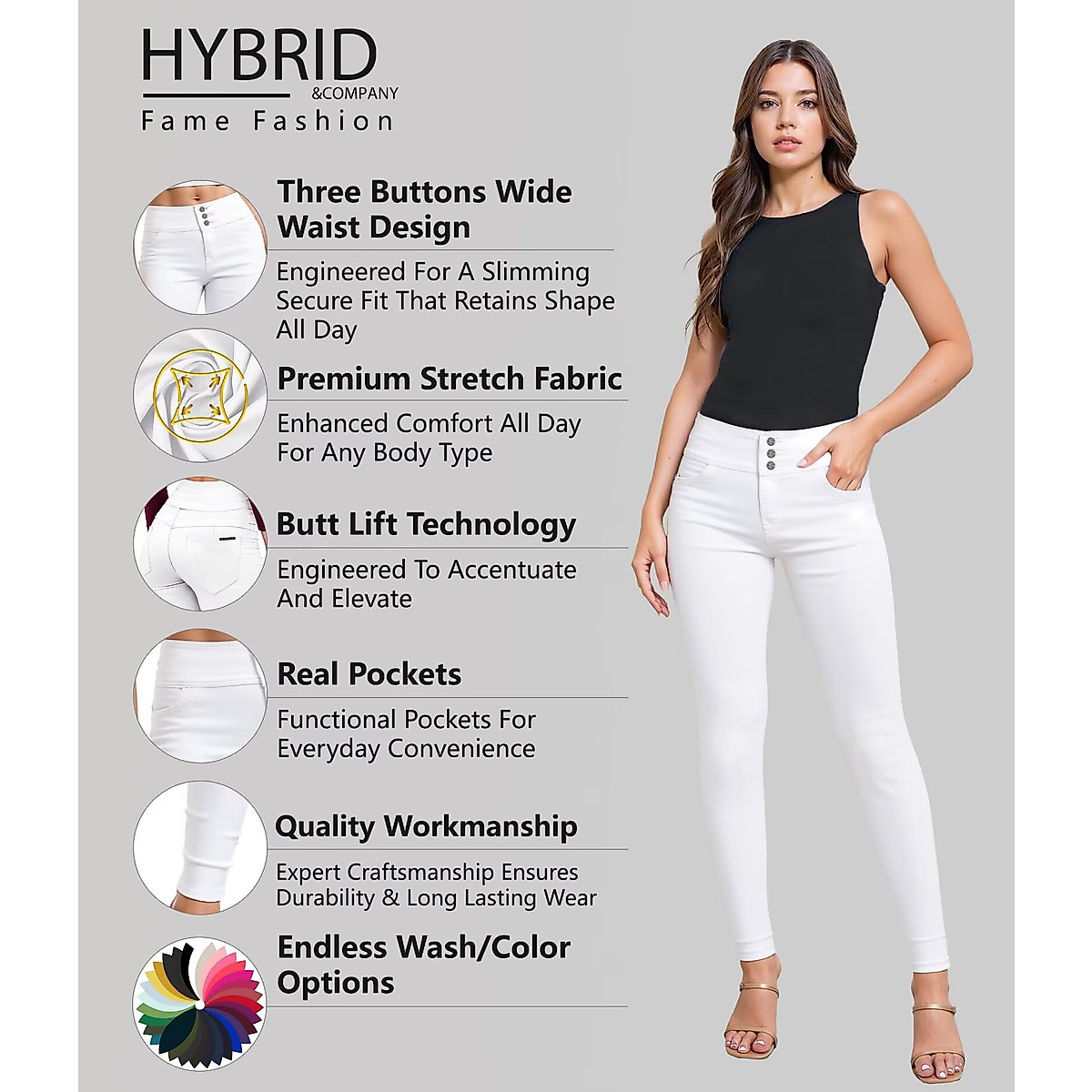 Hybrid & Company Women's Butt Lift V3 Super Comfy Stretch Denim Jeans P45075SK White 11