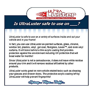Ultra Luster Waterless Car Wash Cleans, Seals, Polishes and Protects All Paint and Glass in One Step. Simply Spray, Wipe and Buff for a Brilliant, Longlasting Shine