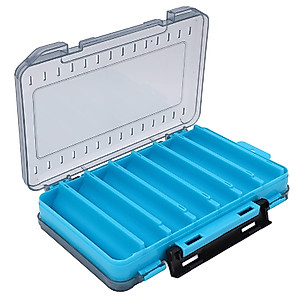 Folanda Double Sided Lure Box, Breathable Plastic Double Sided Fishing Tackle Box with Anti Lost with Handle, Waterproof Space Saving Tackle Storage Organizer for Outdoor Fishing(Blue)