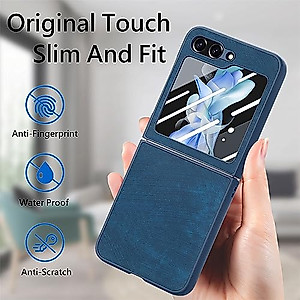 phone flip case Galaxy Z Flip 5 Case Compatible with Samsung Galaxy Z Flip 5 Case Built in Front Screen Protector, Leather Back Case Thin Case Minimalist Design Shockproof Full Body Protective Cover p