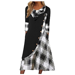 Christmas Party Dress Women Vintage 1950s Long Sleeve Plaid Patchwork Cocktail Swing Madi Retro Prom Dress