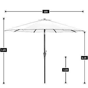 Hepoe 10' Patio Umbrella Outdoor Market Umbrellas with 8 Sturdy Ribs Push Button Tilt and Crank for Yard Garden Umbrellas (10 ft, Beige)