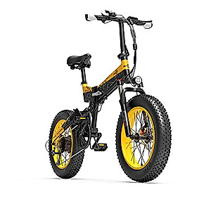Bezior Electric Bike XF200 for Adults, Foldable 20" x 4.0 Fat Tire Electric Bicycle, 1000w Motor 48V 15Ah Removable Lithium Battery (Black & Yellow)