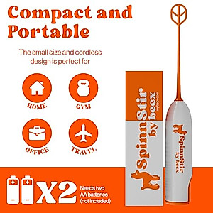 Becx Spinnstir Portable Handheld Drink Mixer for Protein Powder Pre-Workout Mushroom Coffee Greens Superfood Collagen Powder Milk Powder Hydration Packet Flavor Mixes Easy Clean Less Mess