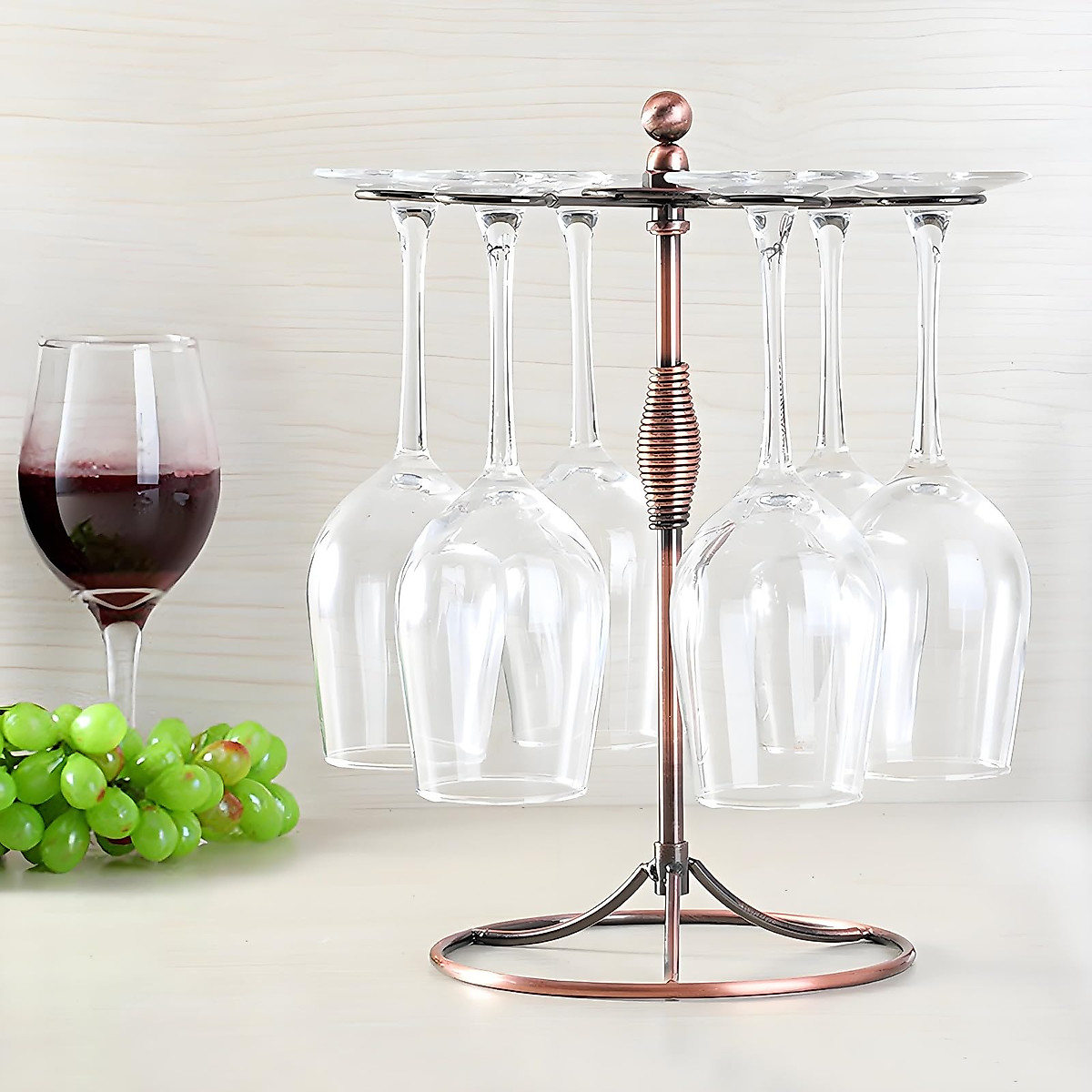GeLive Bronze Wine Glass Holder Stand, Antiqued Countertop Freestanding Stemware Drying Rack, Artistic Tabletop Glass Display Hanger With 6 Hooks for Home and Bar Storage