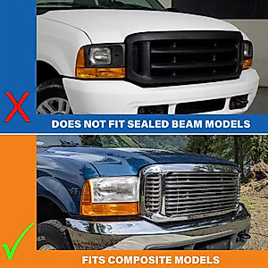 AmeriLite OE Chrome Replacement Headlights 4pcs Set w/Socket Bulb for 1999-04 Ford Excursion/Super Duty F250 F350 F450 F550 Truck - Passenger and Driver Side