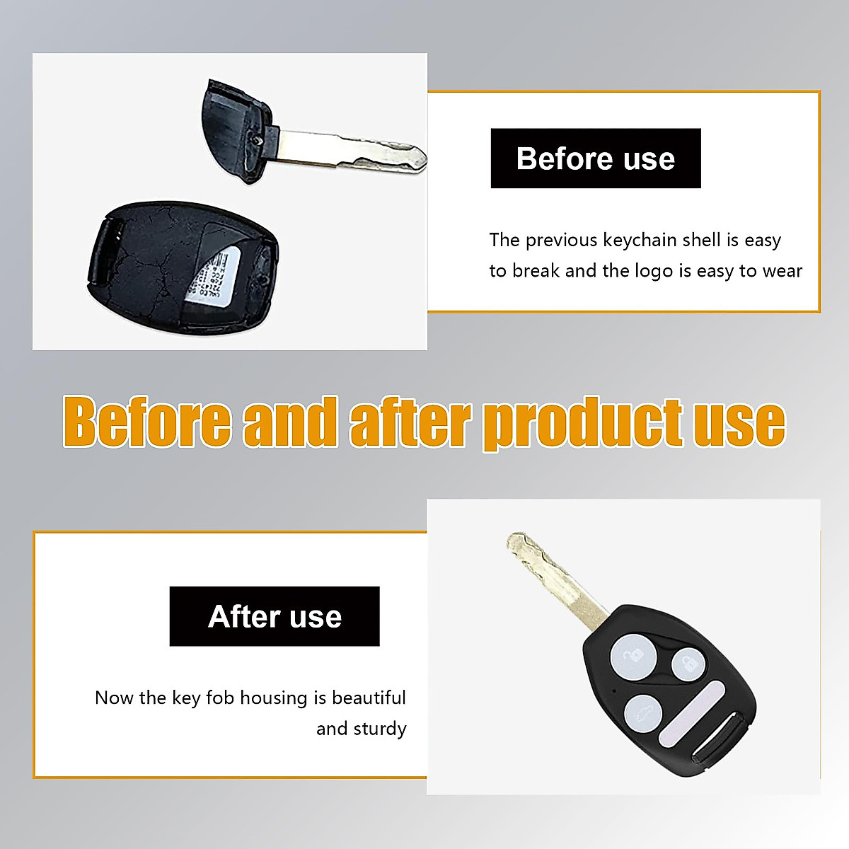 Kewucn Replacement Key Fob Case Shell, 2 PCS No Cutting Required Car Key Fob Keyless Entry Remote Shell Case, Fits for 2003-2012 Accord/ 2006-2013 Civic EX/ 2009-2015 Pilot/ 2005-2006 CR-V