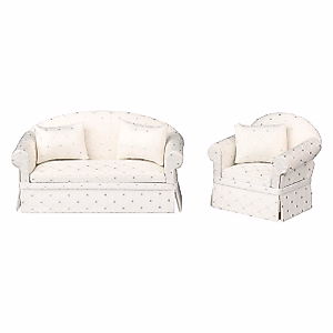 Dollhouse Sofa Couch, Upholstered Miniature Living Room Furniture Loveseat, Accessories for 6 inch Dolls, 1/12 Scale