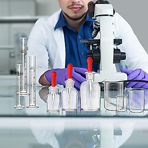 Saysurey 31 Pcs Lab Glassware Set Include Measuring Beakers Cylinders Erlenmeyer Flasks Dropper Bottle Media Bottles Glass Stirring Rods Dropper Funnels for Science Chemistry Equipment Supplies