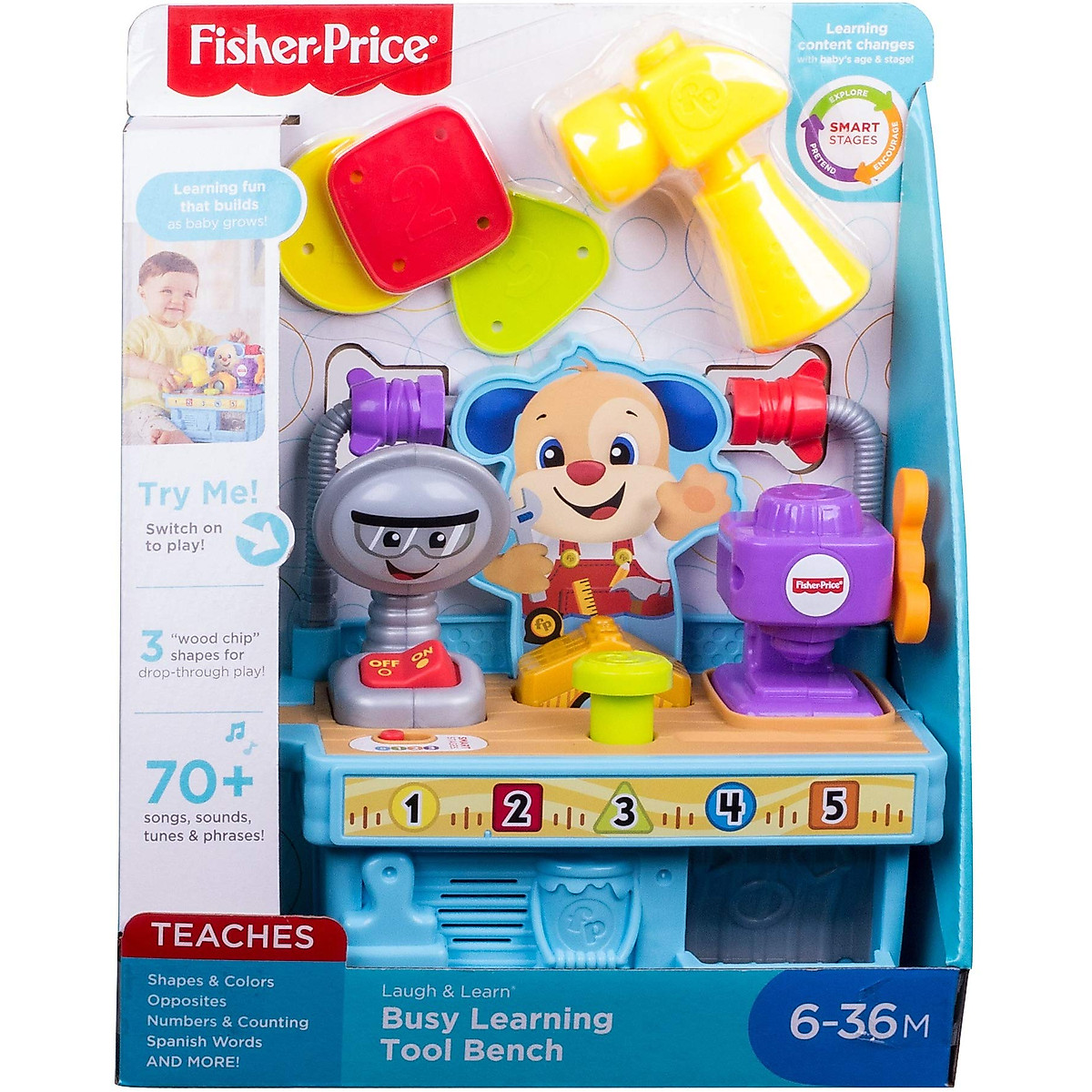 Fisher-Price Baby & Toddler Toy Laugh & Learn Busy Learning Tool Bench Construction Activity for Pretend Play Infants Ages 6+ Months