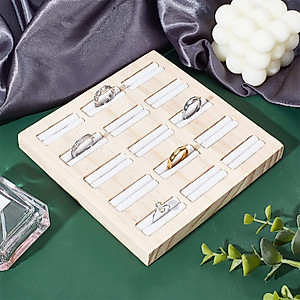 WEBEEDY Bamboo Ring Display Tray 15 Slots Ring Earrings Trays Showcase Display Jewelry Organizer Jewelry Storage Tray Organizer Ring Stand for Show(White)